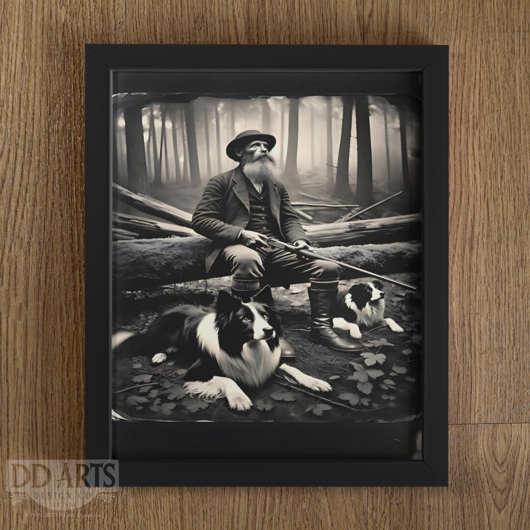 1800s Hunter & His Border Collies, Vintage Dog Art, Hunting Scene Print ...