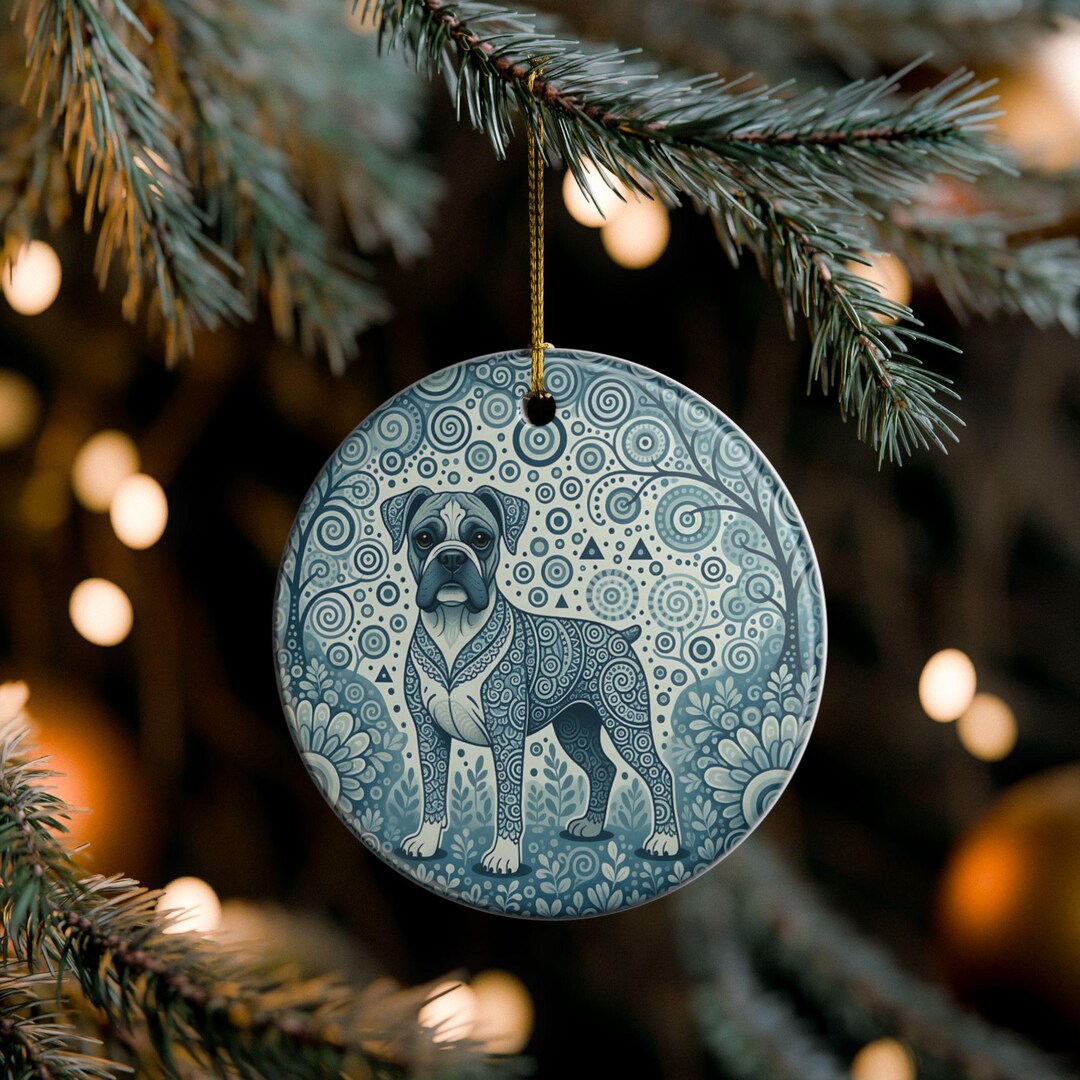 Boxer Dog Ceramic Ornament, Blue Pattern Boxer Art, Breed Gift for Dog ...