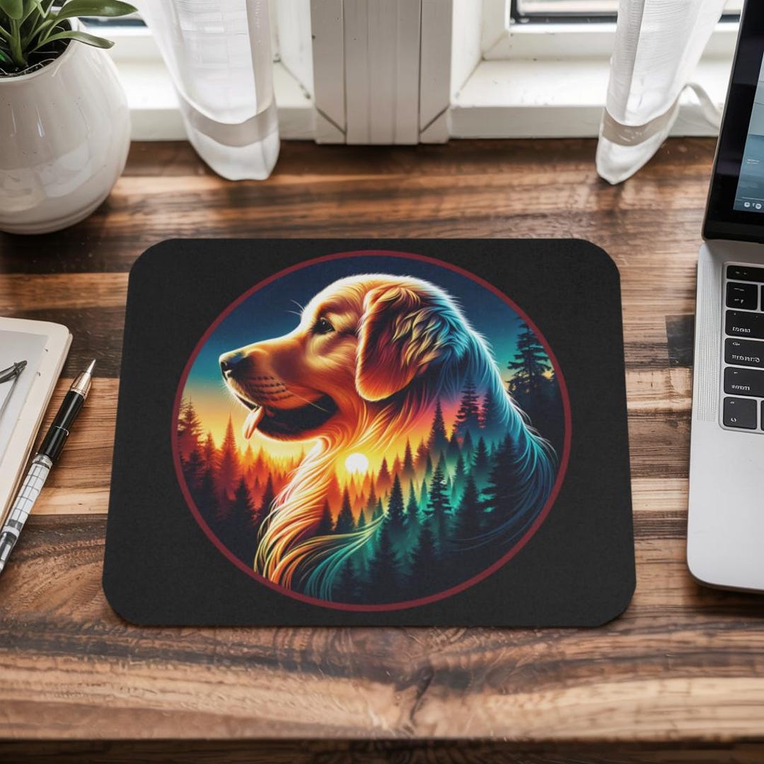 Golden Retriever Mouse Pad, Forest Sunset Desk Mat, Dog Lover Gift, Pet ...