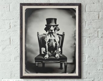 Vintage Dachshund Portrait, 1800s Dog Art, Digital Download, Dachshund in Top Hat, Victorian Pet ...