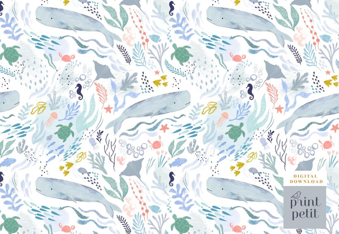 Underwater Seamless Pattern Sea Animals, Whales Seamless Pattern Design ...
