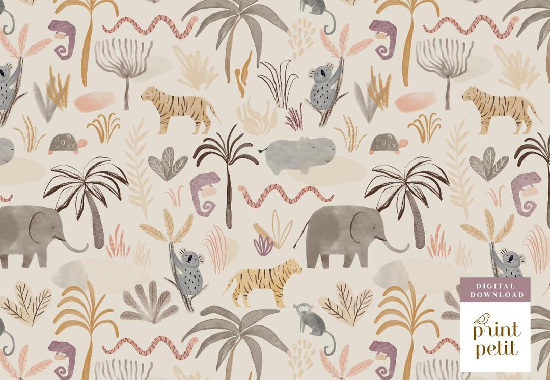 Boy Safari Pattern, Tiger Seamless File for Fabric, Seamless Pattern ...