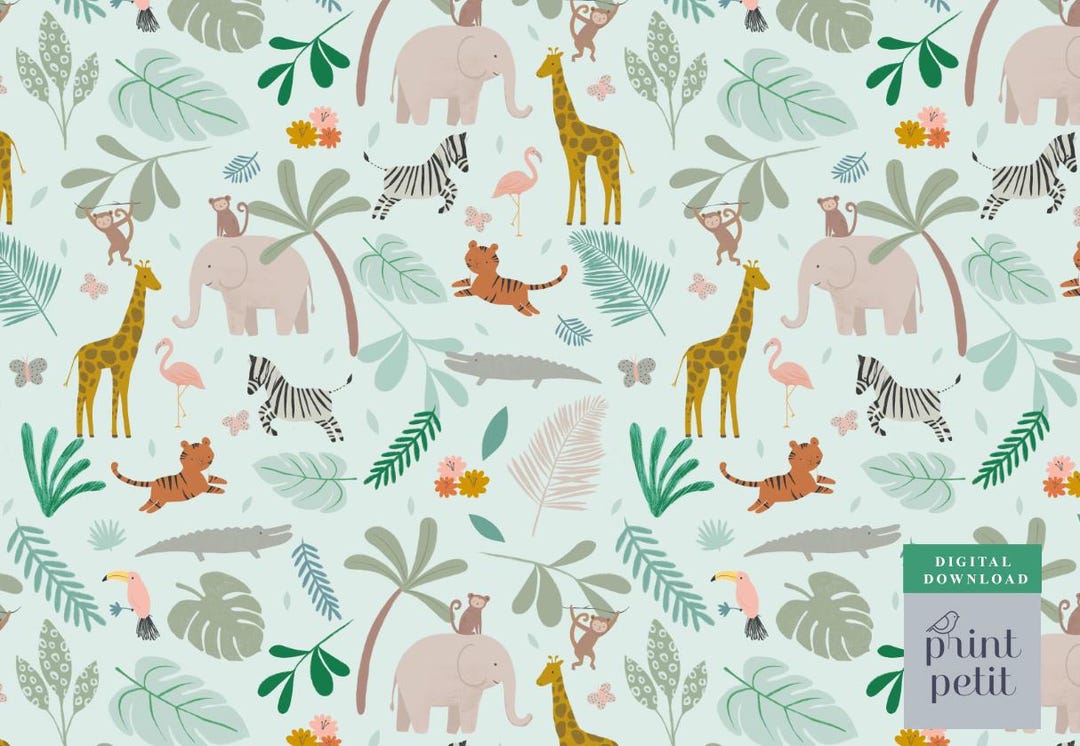 Light Green Safari Fabric Pattern, Safari Collection Repeat Design ...