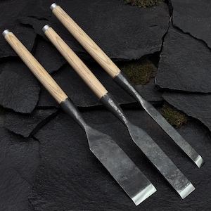 Timber Chisels - 52100 Carbon Steel Blades, Ash Wood Handles, Leather ...
