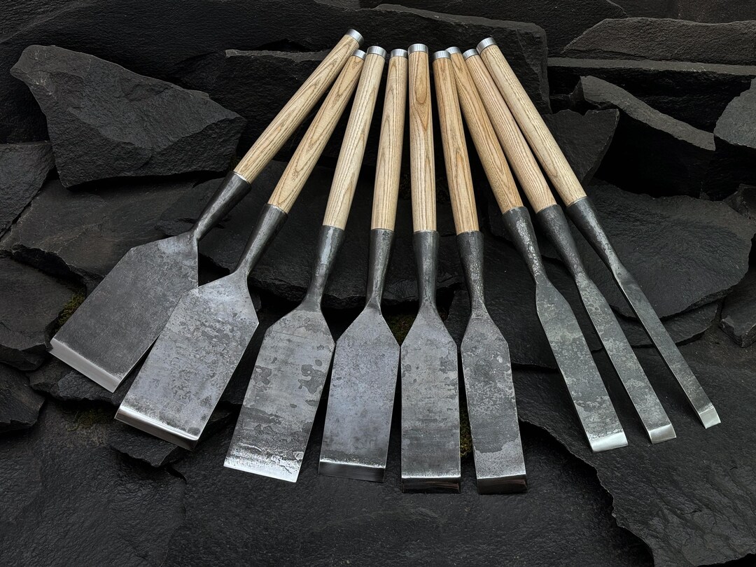 Hand-forged Wood Carving Chisels: Carbon Steel, Ash Handles, Leather ...