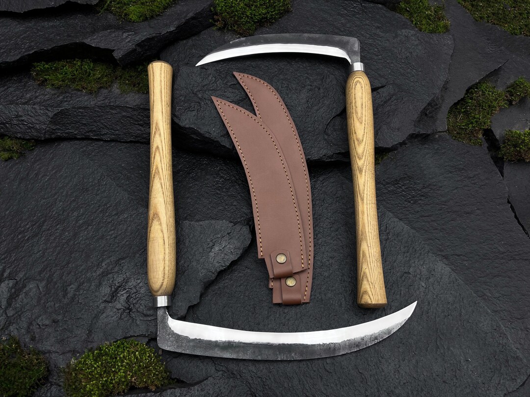 Set of 2 Garden Scythes, Hand-forged Herb Gathering Sickles ...