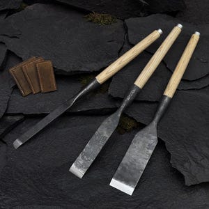 Timber Chisels - 52100 Carbon Steel Blades, Ash Wood Handles, Leather ...
