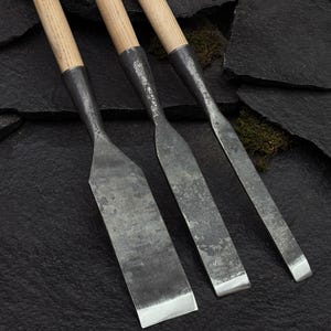 Timber Chisels - 52100 Carbon Steel Blades, Ash Wood Handles, Leather ...
