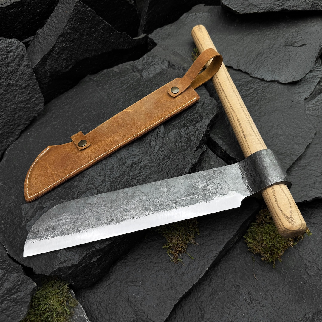 Hand-forged Splitting Froe: 52100 Steel Blade, Ash Handle & Leather ...