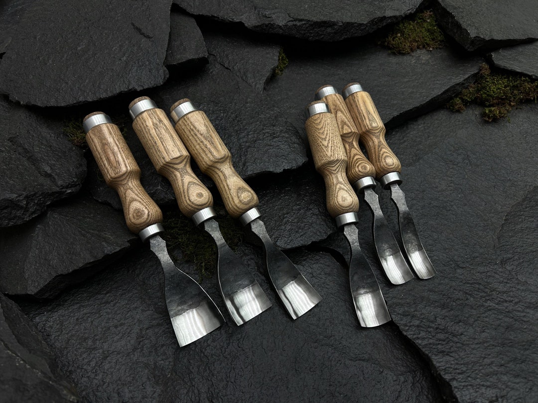 6-piece Hand Forged Bent Gouge Set – Carbon 52100 Steel Blades ...
