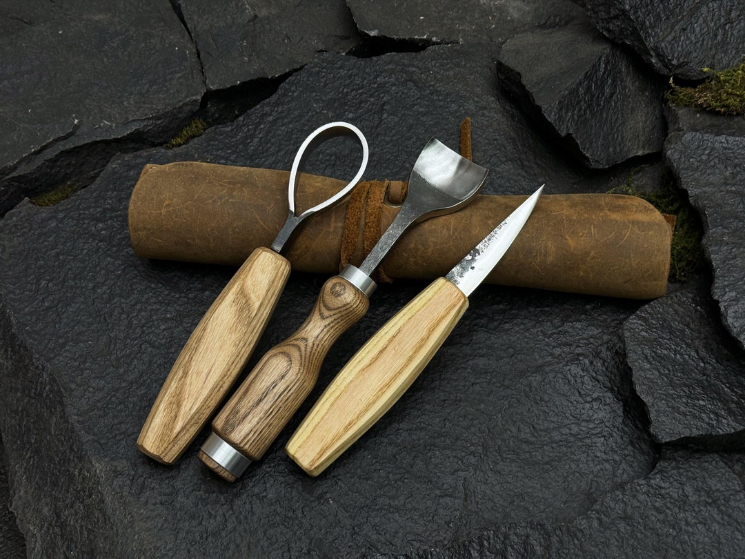 3-piece Wood Carving Tools Set - 52100 Steel Blades, Ash Wood Handles ...