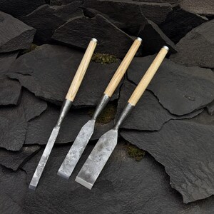 Timber Chisels - 52100 Carbon Steel Blades, Ash Wood Handles, Leather ...