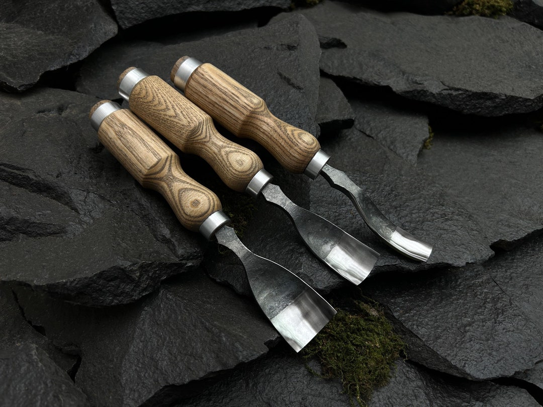 3-piece Hand Forged Bent Gouge Set – 52100 Steel Blades, Ergonomic ...
