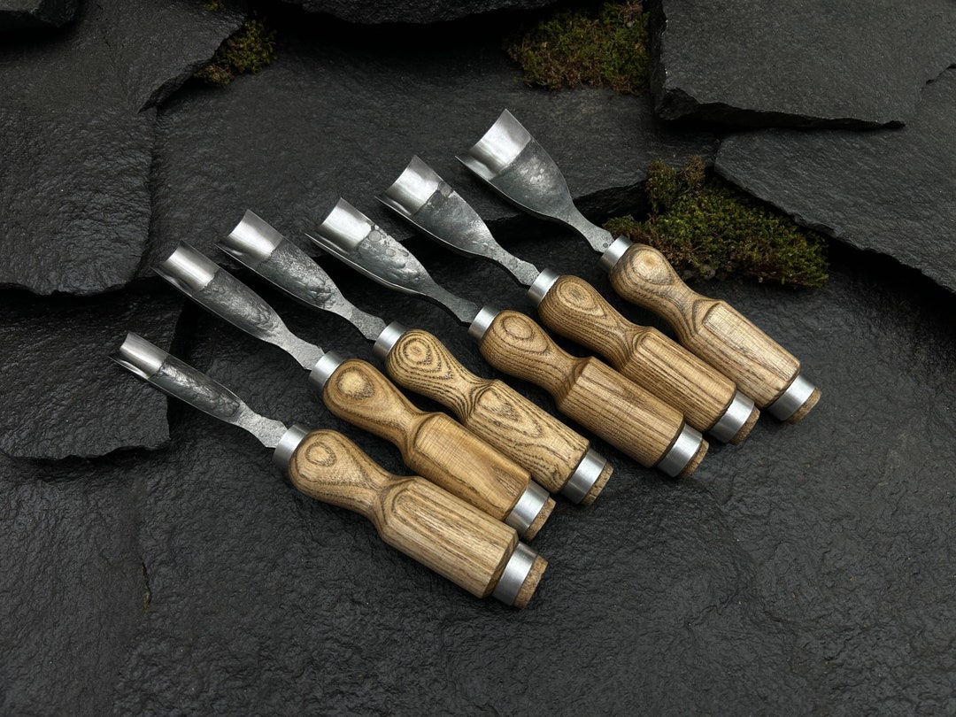 Premiumforge Wood Carving Gouge Set 6 Pcs. Hand Forged Blades, 52100 ...