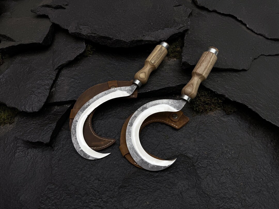 Set of 2 Garden Sickle - 52100 Carbon Steel Blades, Ash Wood Handles ...