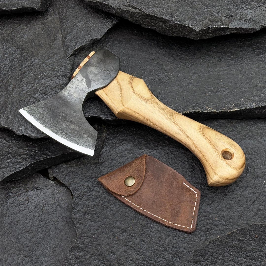 Carving Hatchet - 52100 Carbon Steel Blade, Ash Wood Handle, Leather ...