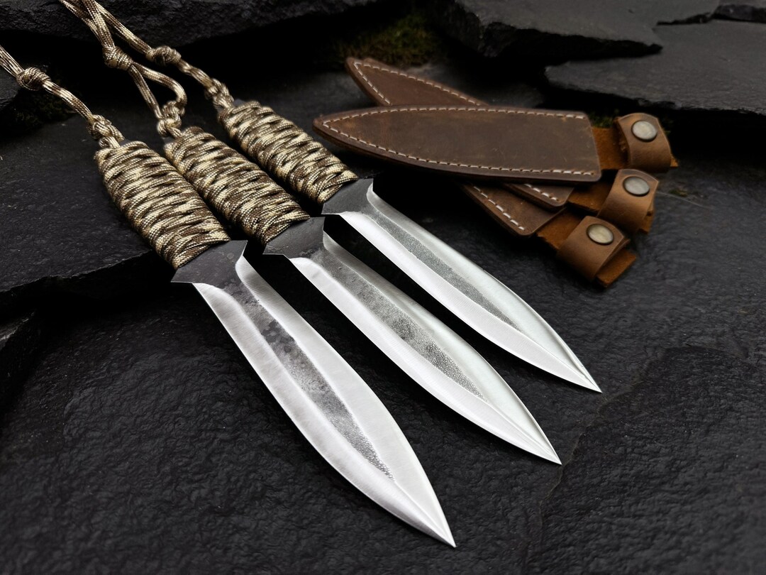 Set of 3 Throwing Knives - 52100 Carbon Steel, Paracord Wrapped ...