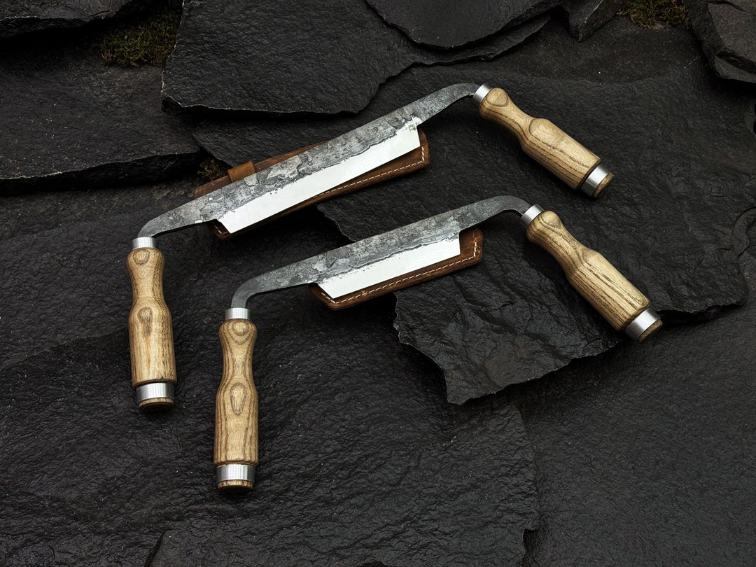 Set of 2 Hand-forged Drawknife 52100 Steel Blades, Ash Wood Handles ...