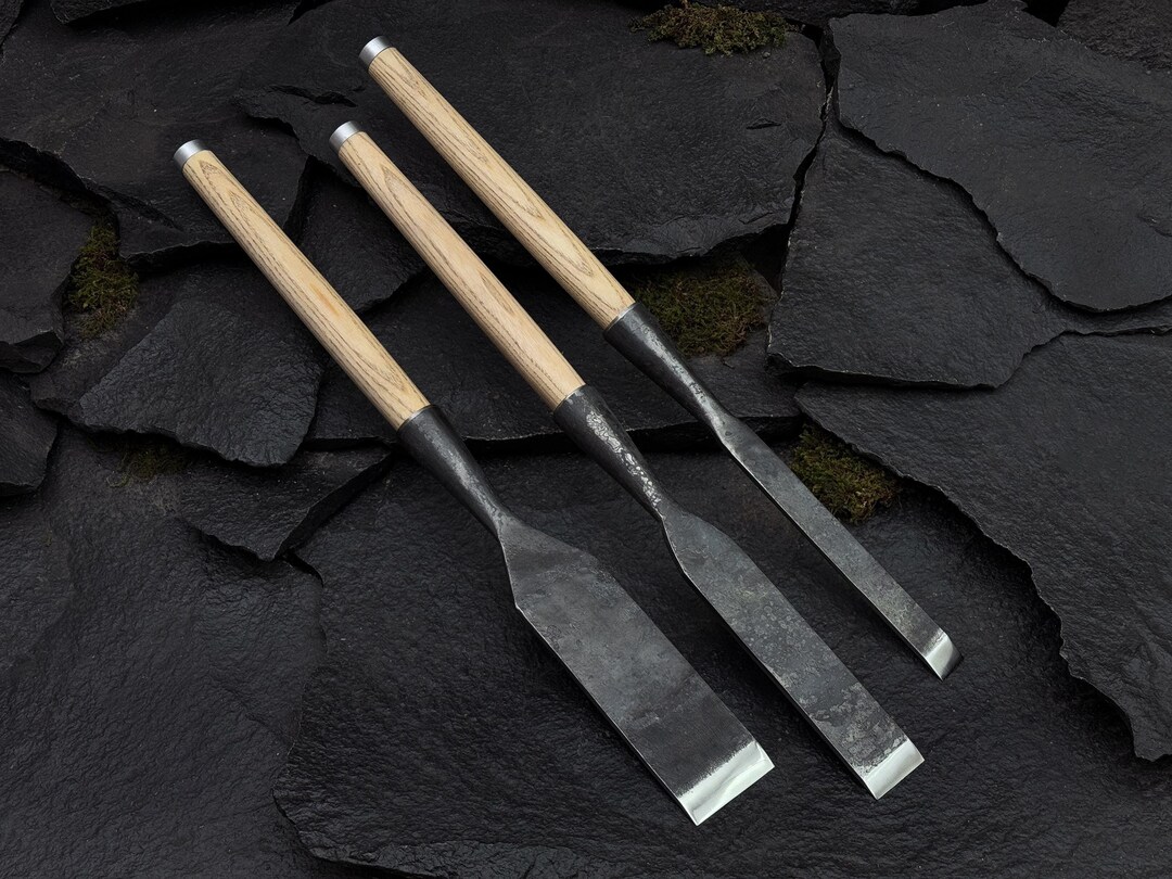 Timber Chisels - 52100 Carbon Steel Blades, Ash Wood Handles, Leather ...
