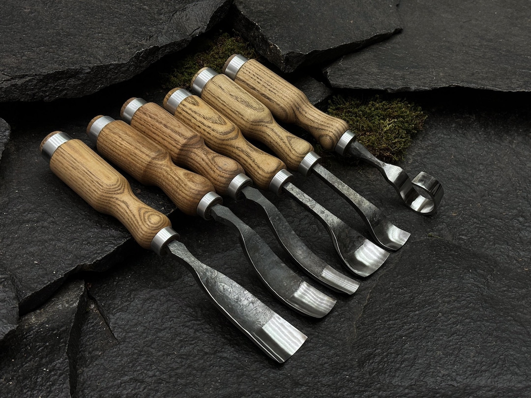 Bowl Carving Tool Set 6 PCS - 52100 Carbon Steel Blades, Ash Wood ...