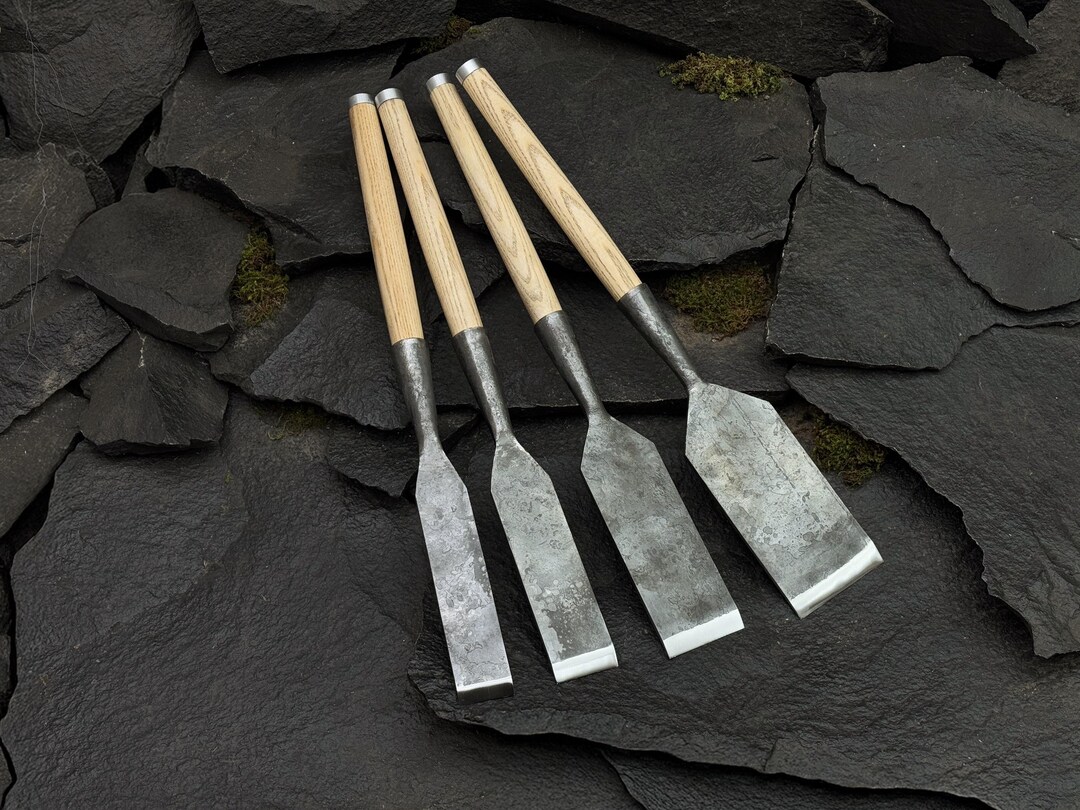 Set of 4 Large Timber Chisels - 52100 Steel Blades, Ash Wood Handles ...