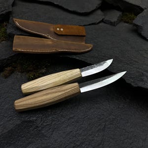 2-piece Hand Forged Sloyd Knife Set, 52100 Steel Blades, Ergonomic Ash ...