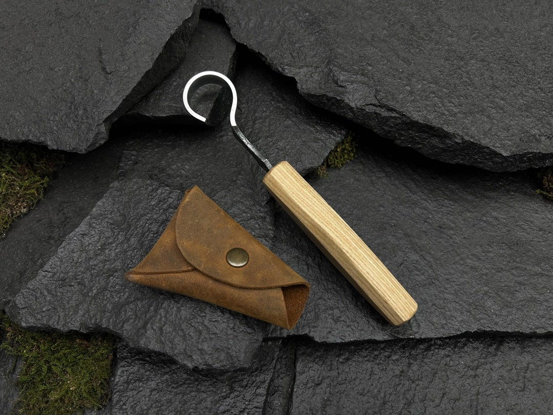 Scorp Knife – 52100 Steel Blade, Ash Wood Handle, Leather Sheath ...