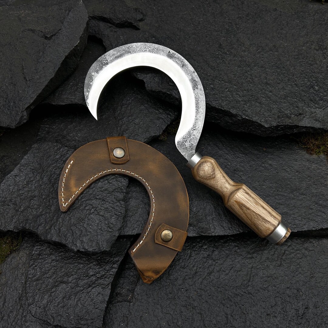 Hand Forged Sickle: 52100 Steel Blade, Ash Handle & Leather Sheath - Etsy