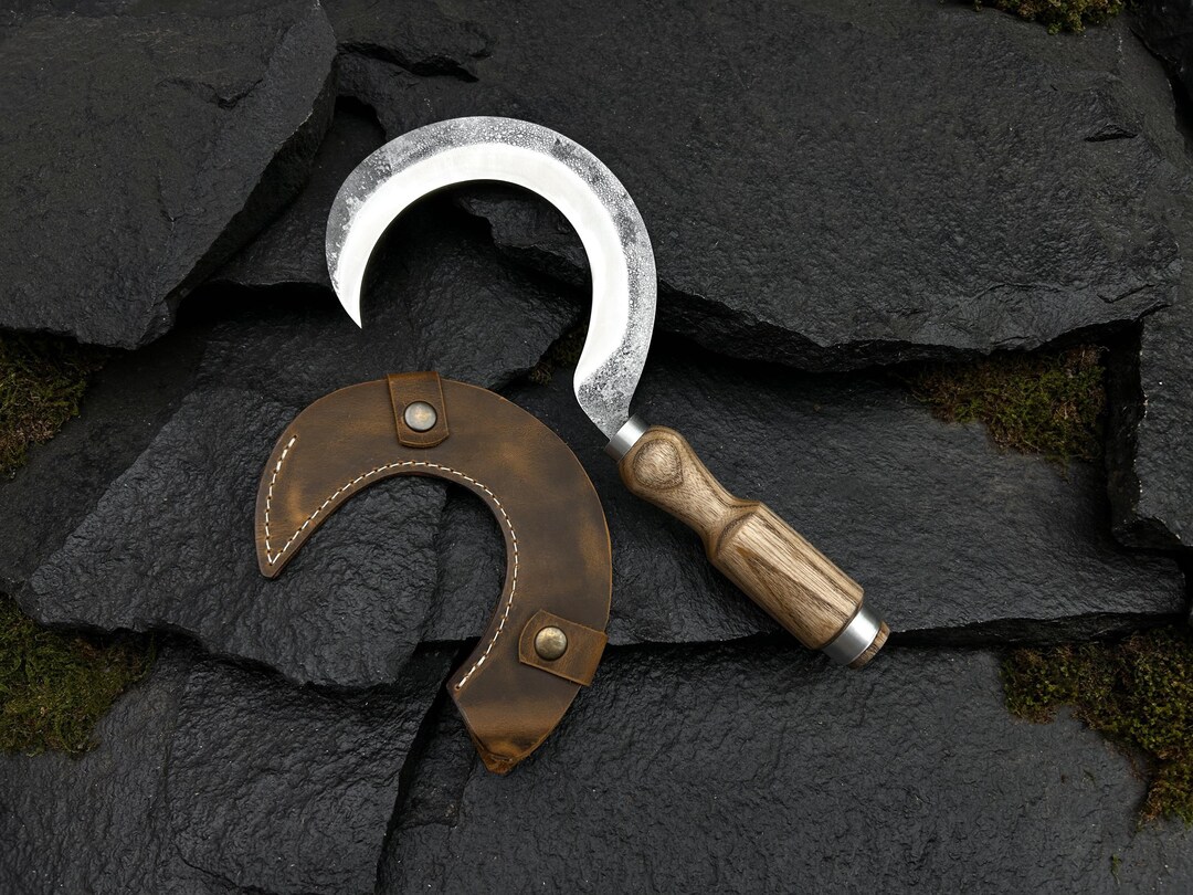 Hand Forged Small Sickle, 52100 Carbon Steel Blade, Ergonomic Ash ...