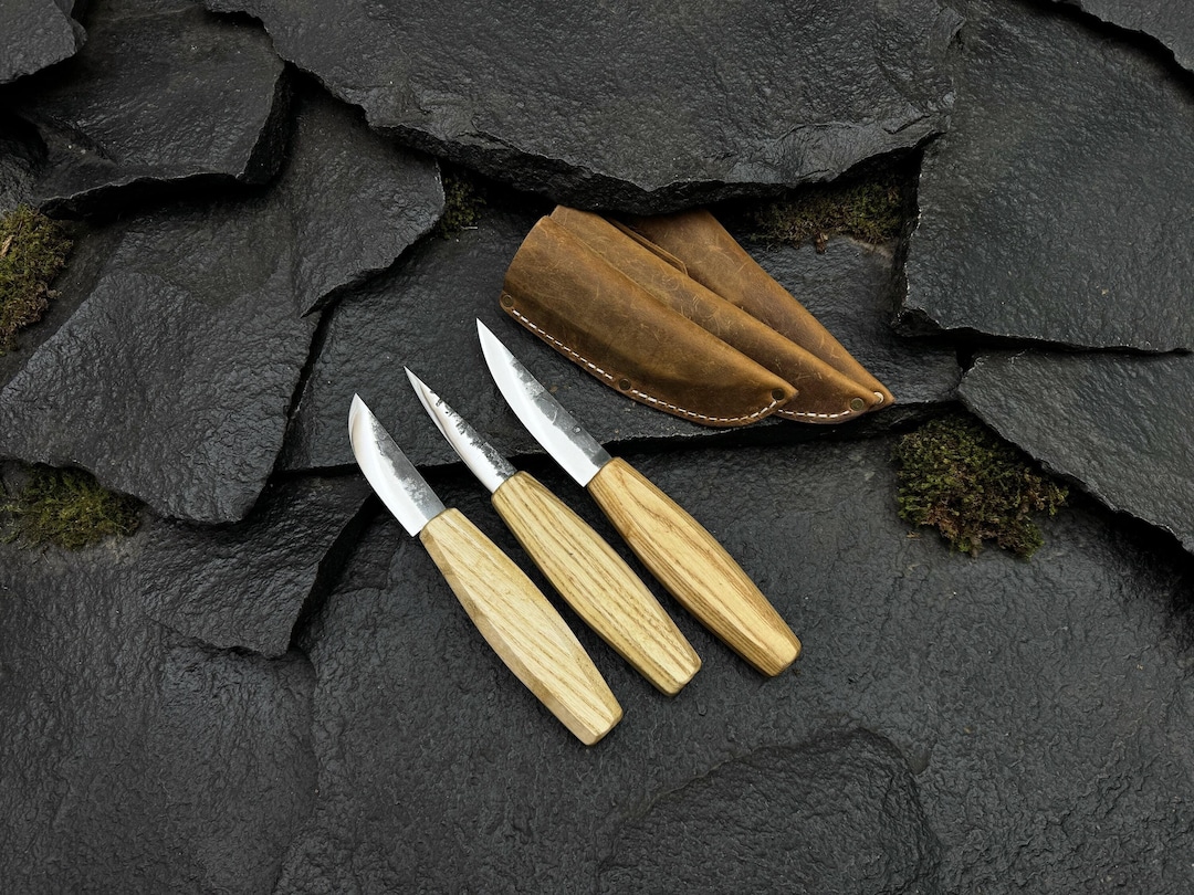 Set of 3 Forged Sloyd Knives - 52100 Carbon Steel Blades, Comfortable ...