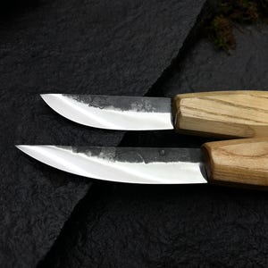 2-piece Hand Forged Sloyd Knife Set, 52100 Steel Blades, Ergonomic Ash ...