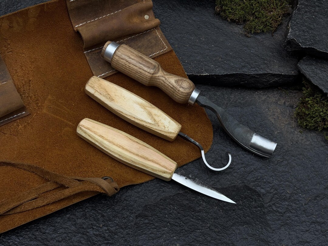 Premiumforge Hand Forged Spoon Carving Tool Set 52100 Steel Blade, Ash ...