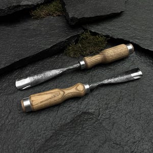 Premiumforge Wood Carving Gouges Kit 2 Pcs Forged Straight Rounded Chisels Spoon Carving Tool ...