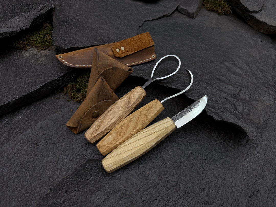 Set of 3 Bowl Carving Tools - 52100 Carbon Steel Blades, Ash Wood ...