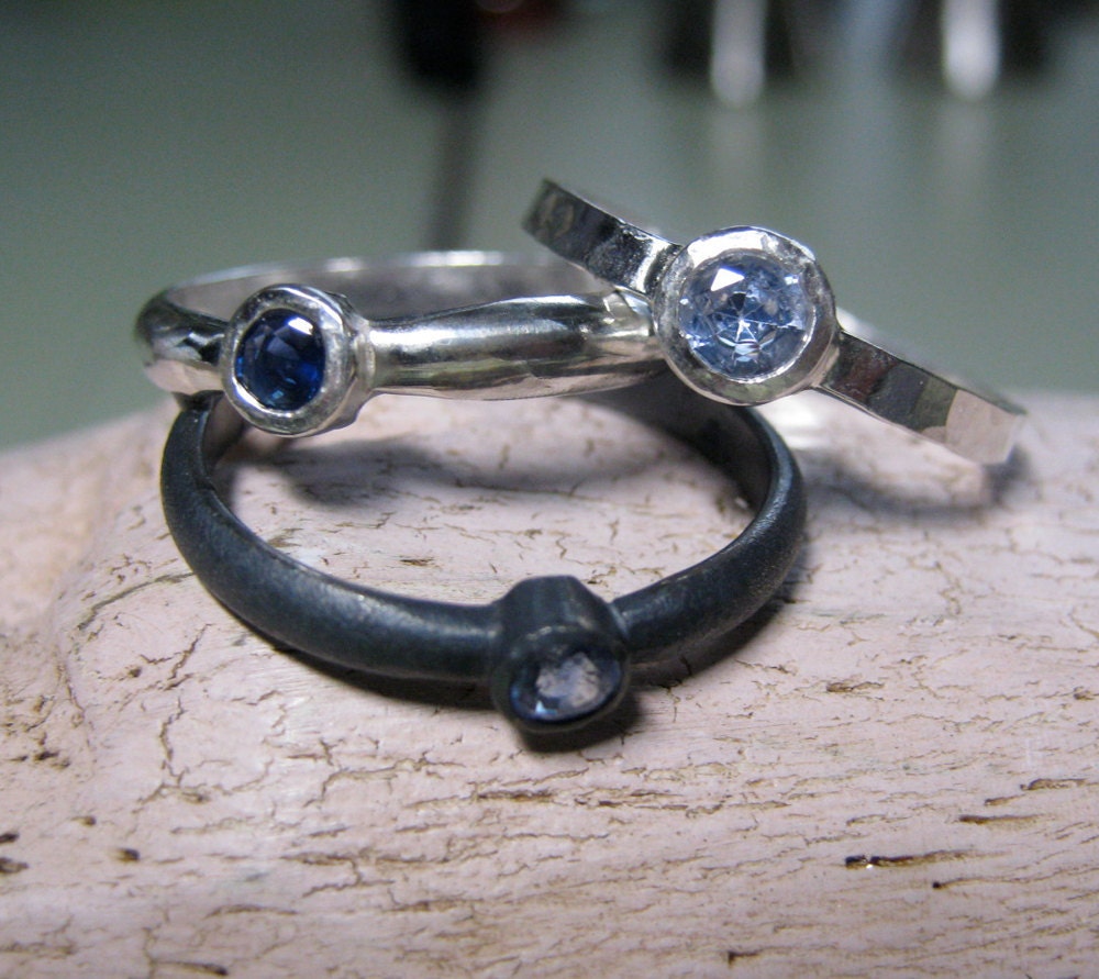 Blue Sapphire Stacking Ring Set Sterling Silver Rings All | Etsy