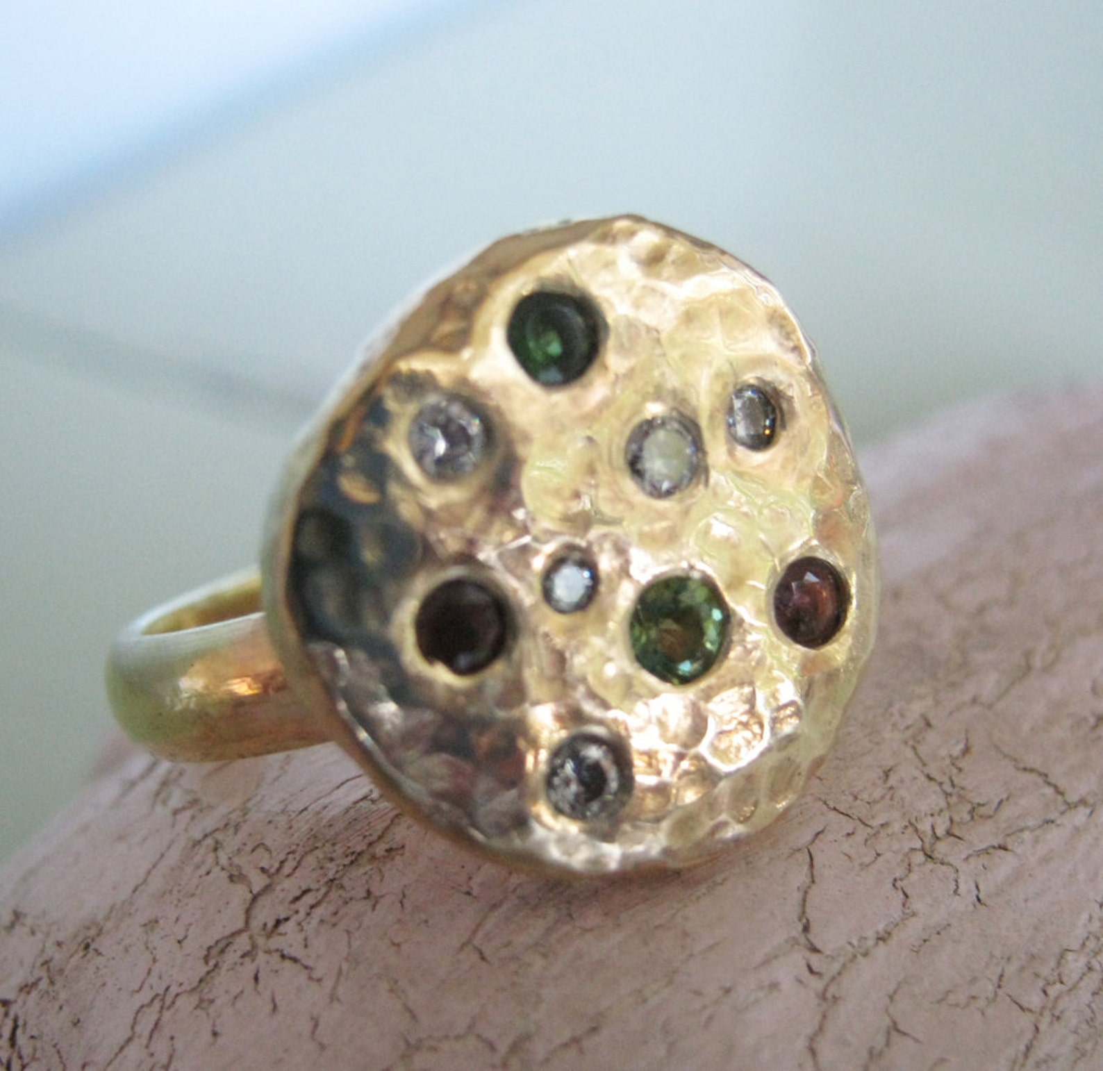 Handmade Recycled Gold Ring With Random Diamonds -diamond Jubilee Ring ...
