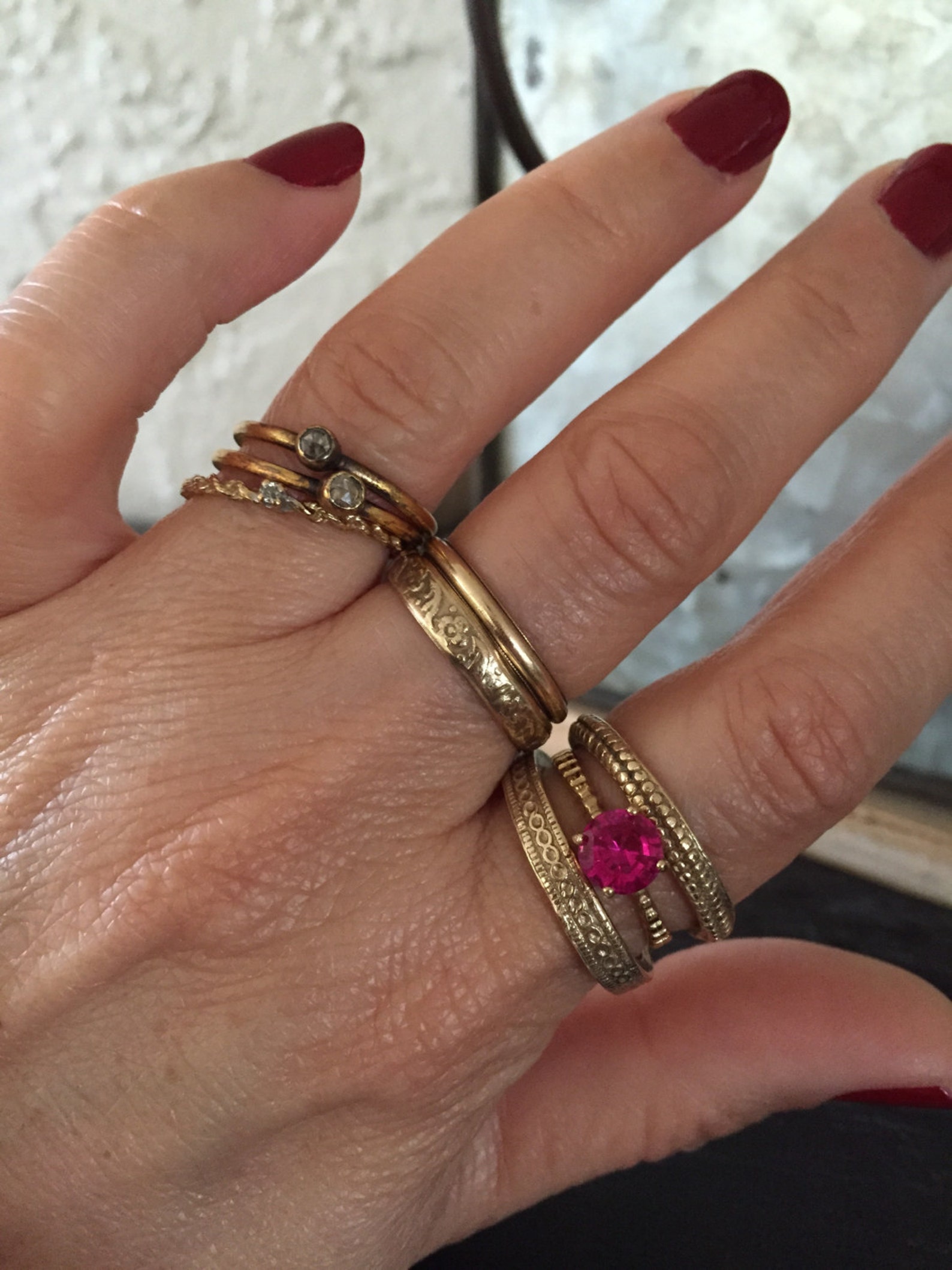 14k Gold Ring Rustic Band Ancient Look Ring - Etsy