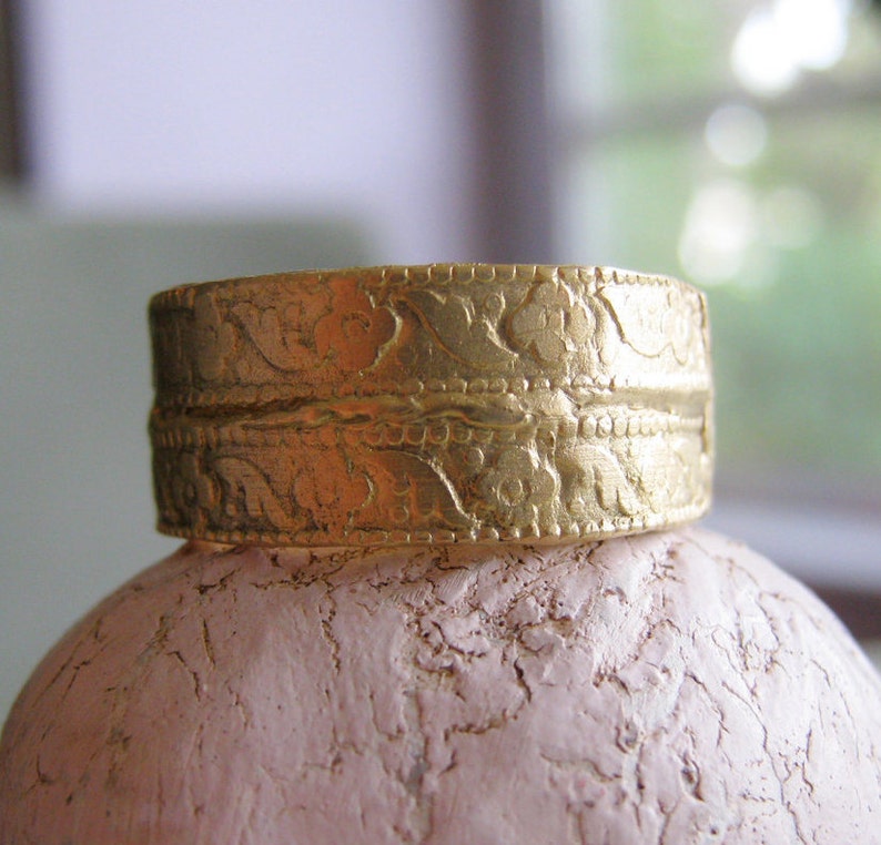Rustic Patterned Gold Ring Wide Gold Ring - Dig - Etsy