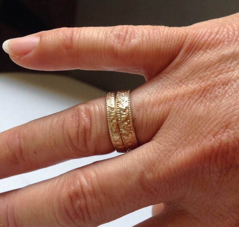 Rustic Patterned Gold Ring Wide Gold Ring - Dig - Etsy