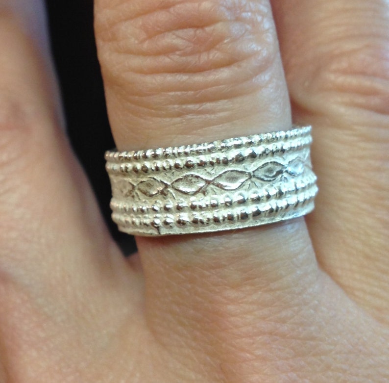 Rustic Patterned Gold Ring Wide Gold Ring - Dig - Etsy