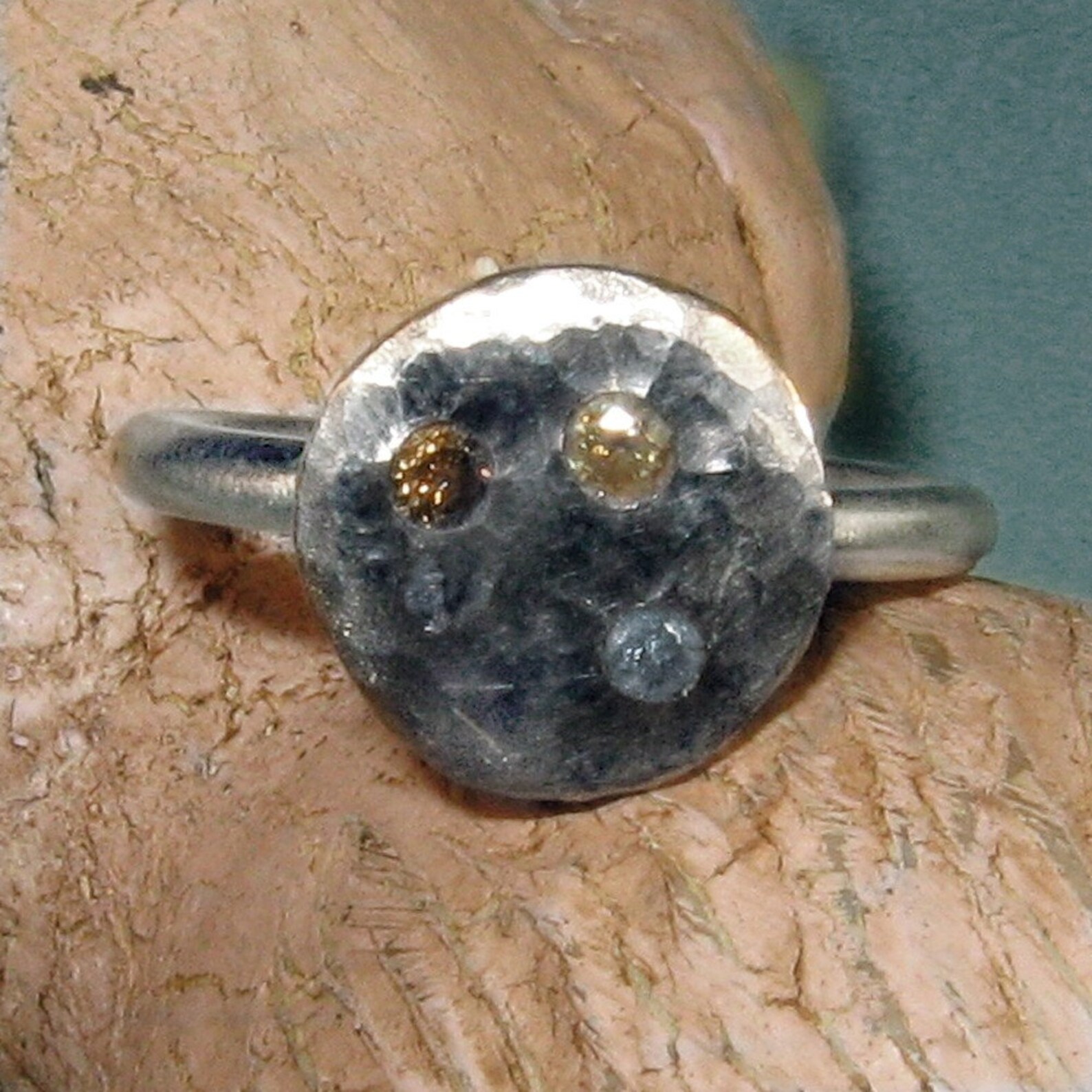 Recycled Silver Ring With Flush Set Diamonds smashed Blurp - Etsy