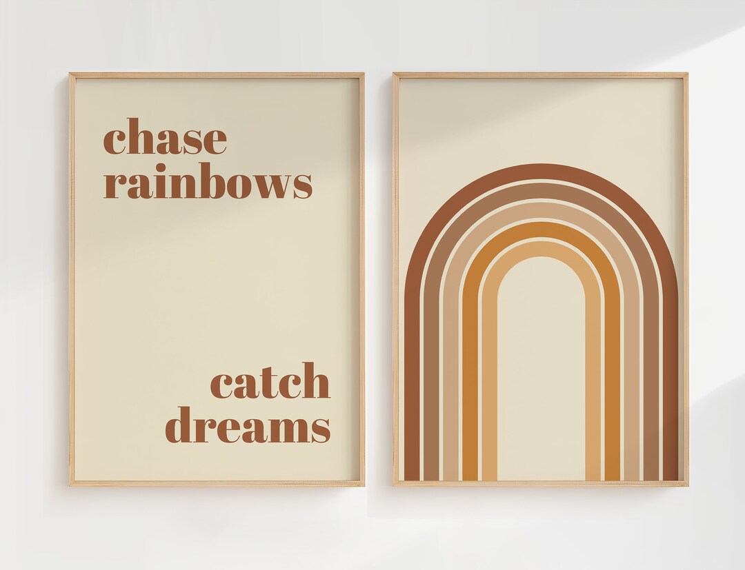 Retro Boho Rainbow Posters Chase Rainbows, Catch Dreams Kids Room ...