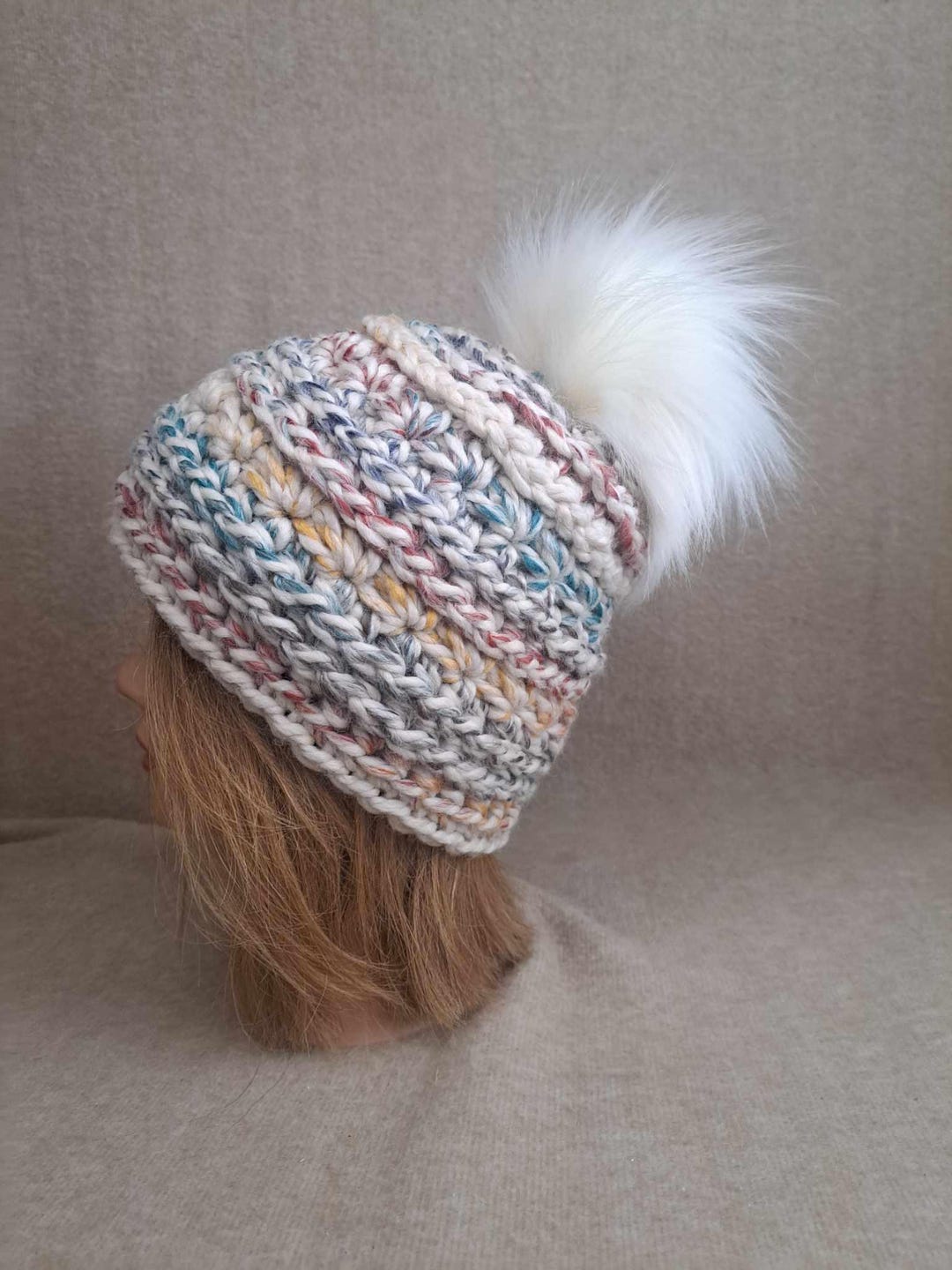 Ladies Crochet Wool Blend Starflake Beanie Hat in Hudson Bay With a ...