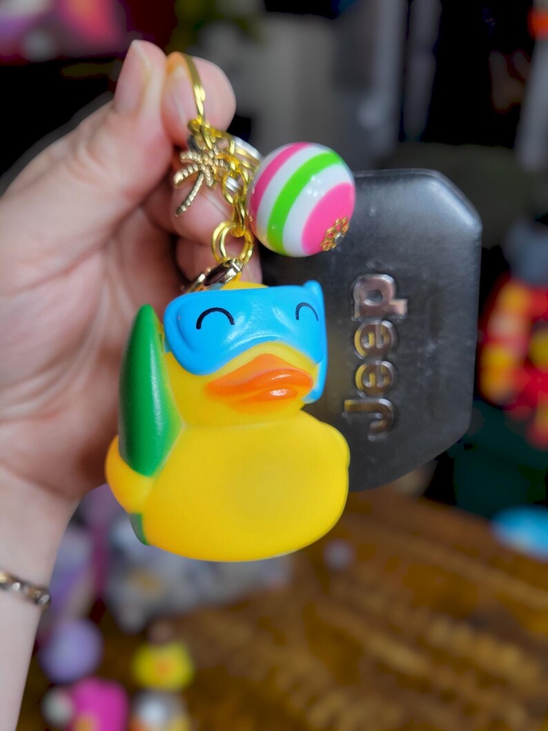 Surfer Rubber Duckie Keychain Duck Duck Jeep With Squeaking - Etsy