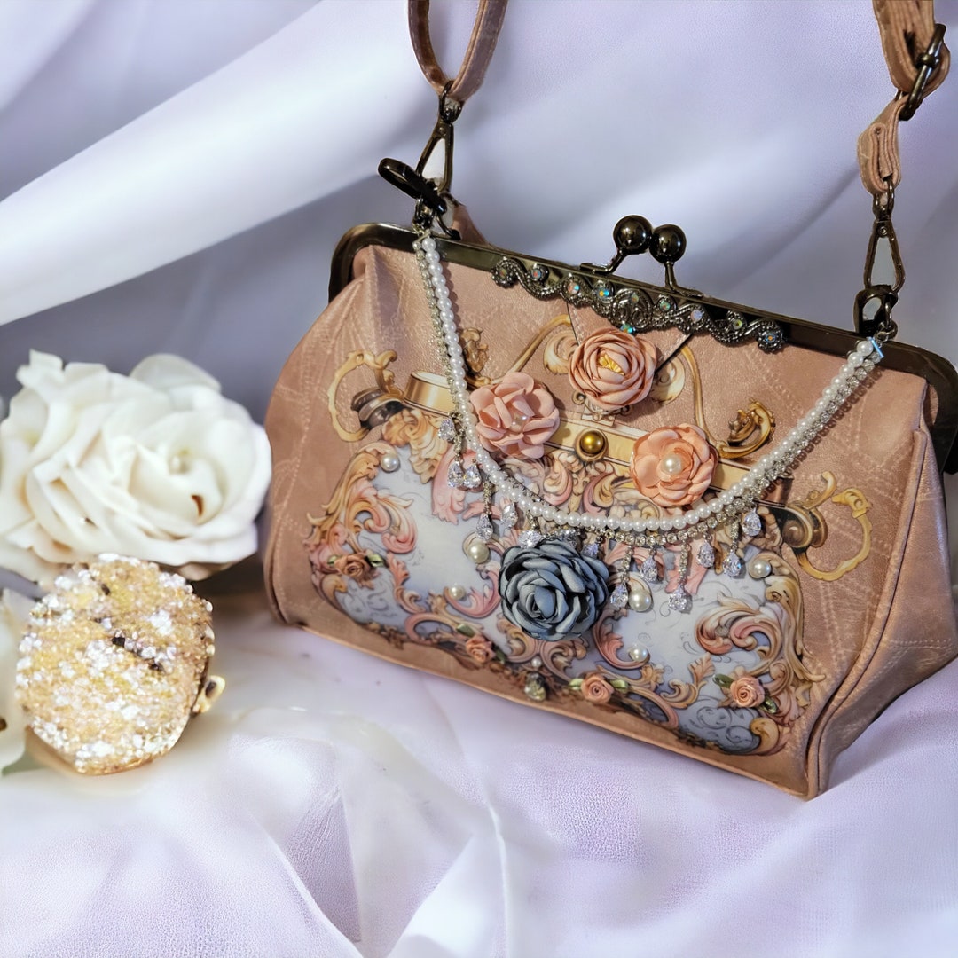 Shabby Chic/baroque Style Bag With Roses Made of Fabric, Hand-decorated ...