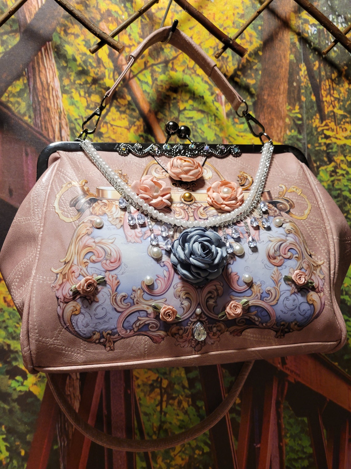 Shabby Chic/baroque Style Bag With Roses Made of Fabric, Hand-decorated ...
