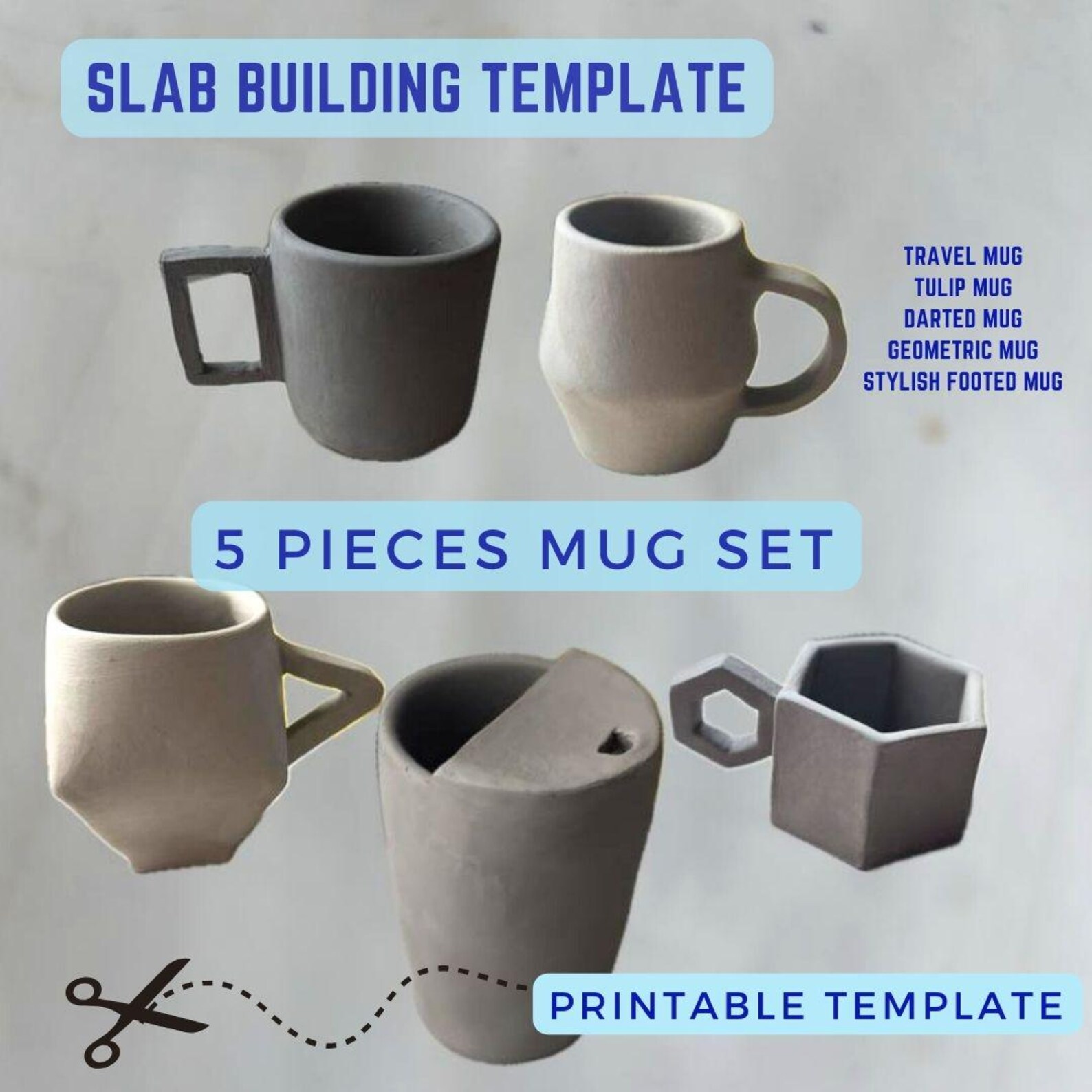 DIY Ceramic Mug Set Templates: Slab Building Pottery (PDF Pattern) - Etsy