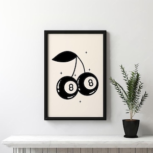 8 Ball Cherry Poster, Retro Poster, Wall Art, Room Decoration, Art ...
