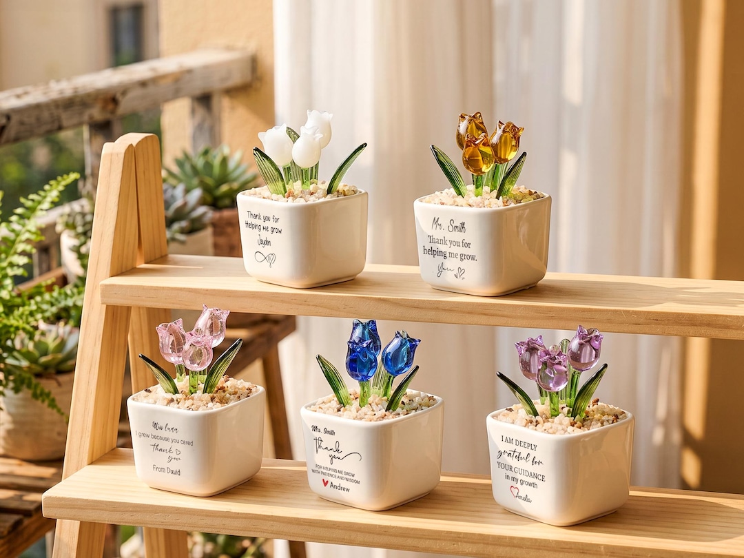 Personalized Glass Tulip Flower Pot, Custom Wedding Gift, Bridesmaid ...
