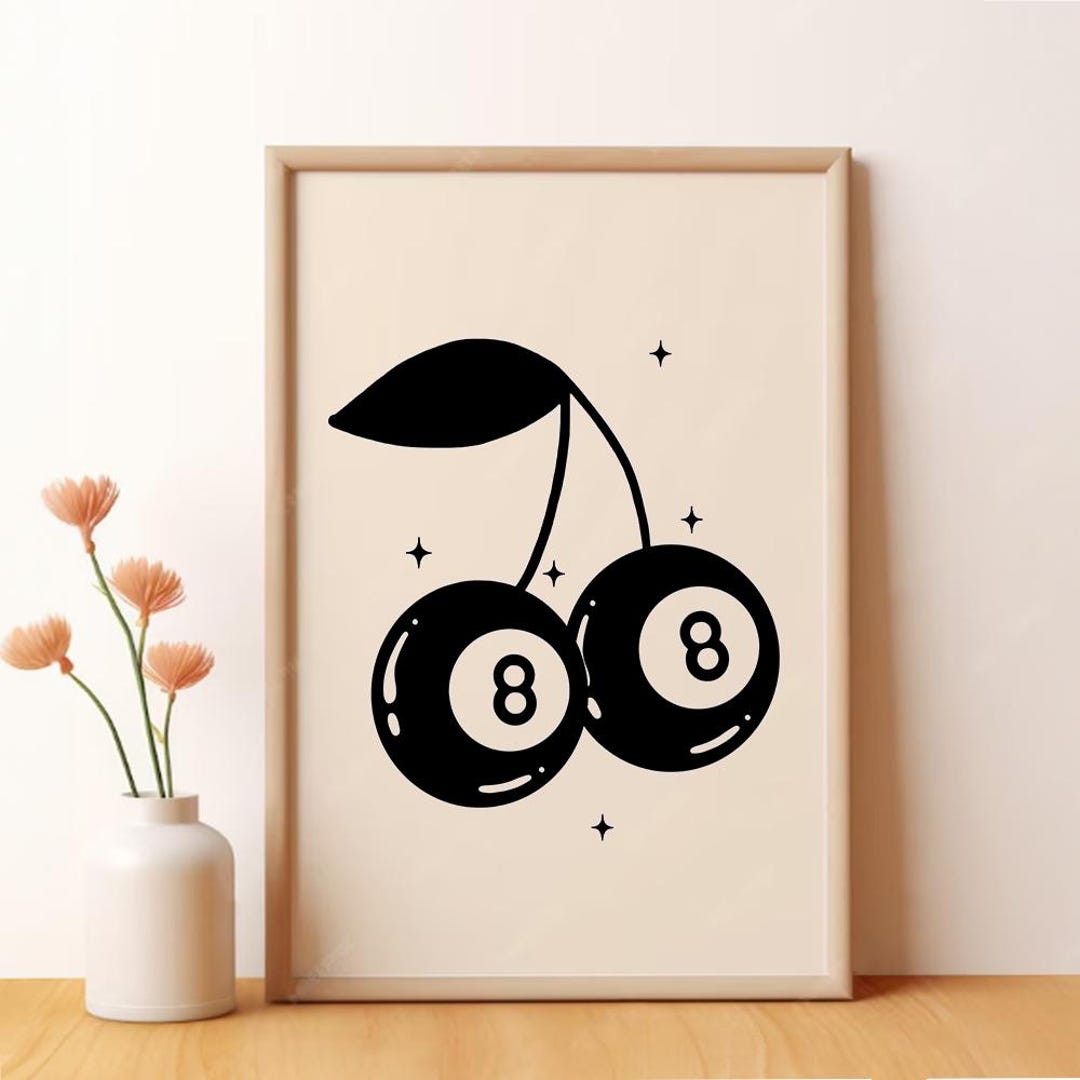 8 Ball Cherry Poster, Retro Poster, Wall Art, Room Decoration, Art ...
